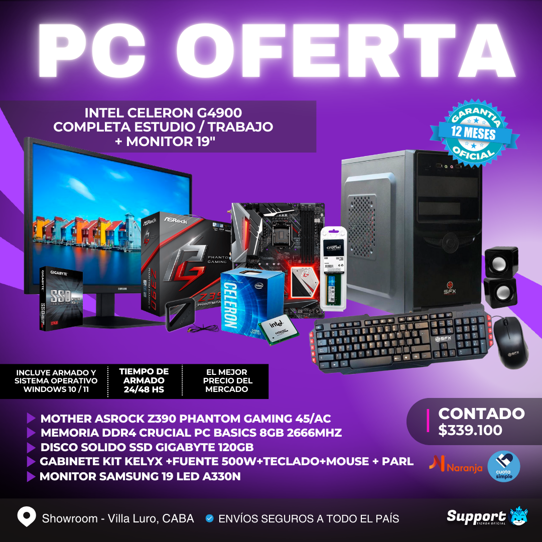 Pc Armada con Monitor para Estudio-Trabajo con Monitor 19 - Gabinete ...