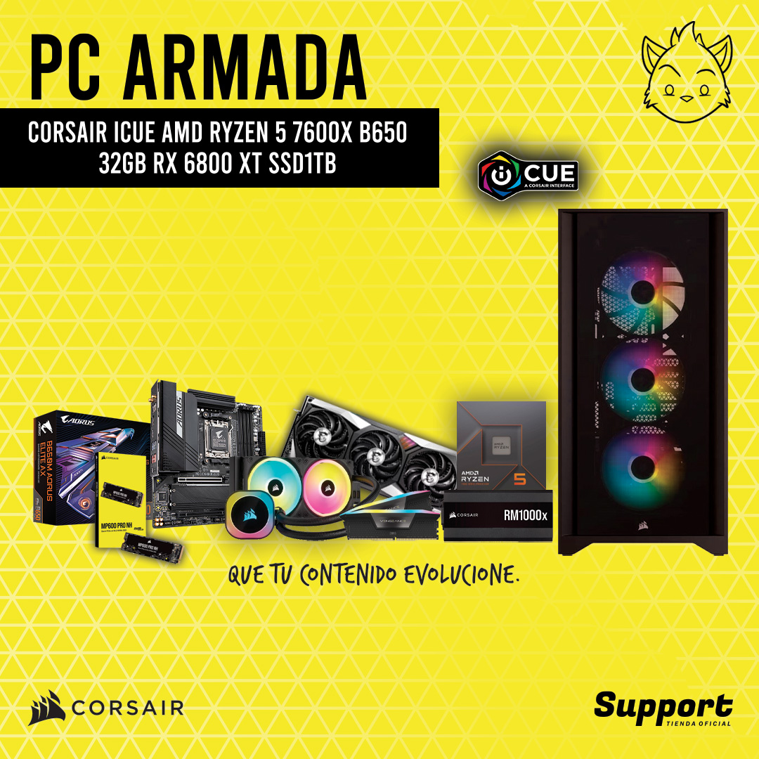 Pc Armada Corsair iCUE Amd Ryzen 5 7600X B650 32GB RX 6800 XT SSD1TB ...