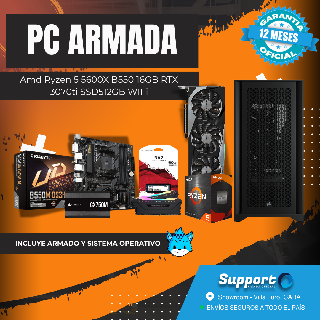 Pc Gamer Armada Amd Ryzen 5 5600X B550 16GB RTX 3070TI SSD512GB WIFi ...